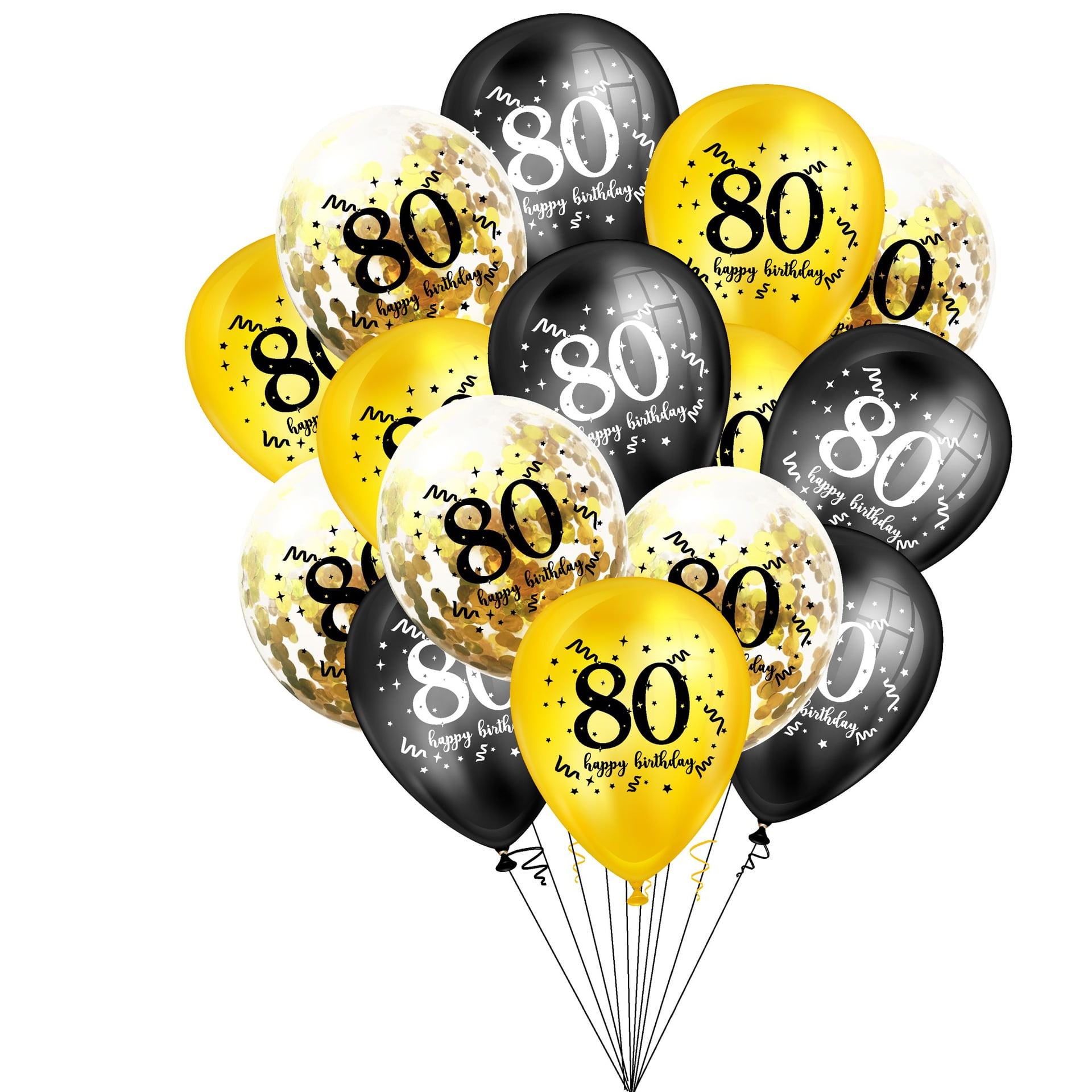 15 Pack Birthday Balloons, Gold 50th/ 60th/ 70th/ 80th Confetti Latex ...