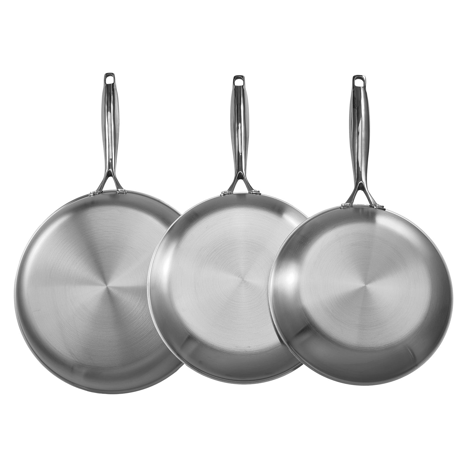 KFFKFF Tri-Ply Stainless Steel Frying Pan, 3 Pcs Set (8, 10, 12 in ...