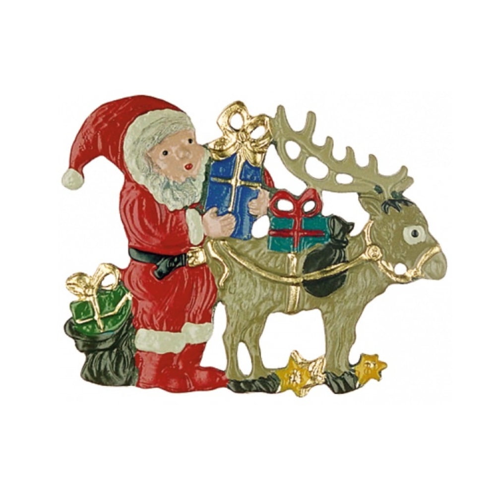 Santa with Reindeer German Pewter Christmas Ornament Decoration Made in ...