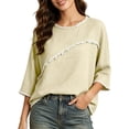 ClodeEU Women's Crew Neck 3/4 Sleeve Blouse with Frayed Hem,Casual ...