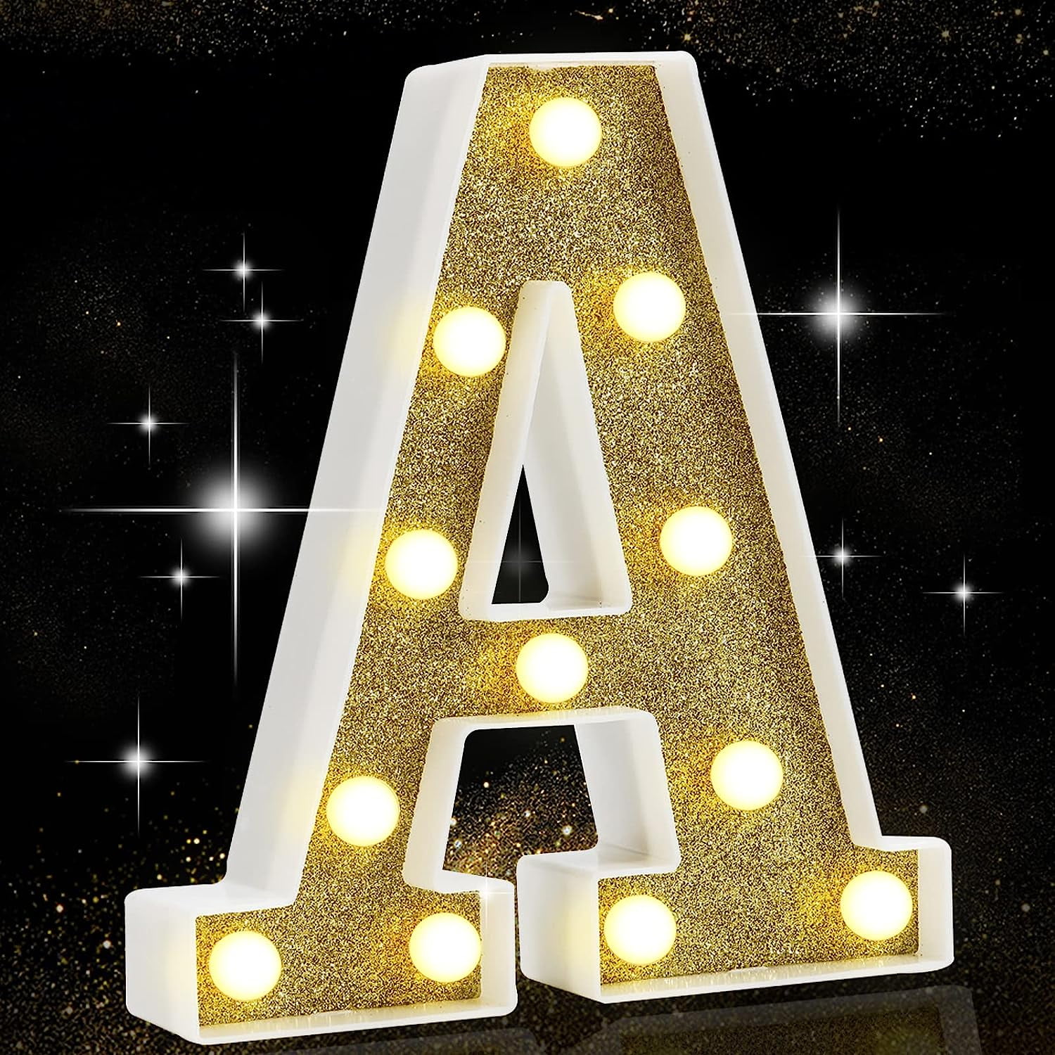 LED Marquee Letter Lights, Light Up Golden Letters Glitter Alphabet ...