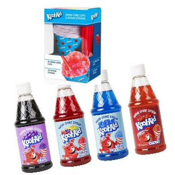 Kool-Aid Snow Cone Syrup Kit with 20 Strip cups & straws and 16-Ounce ...