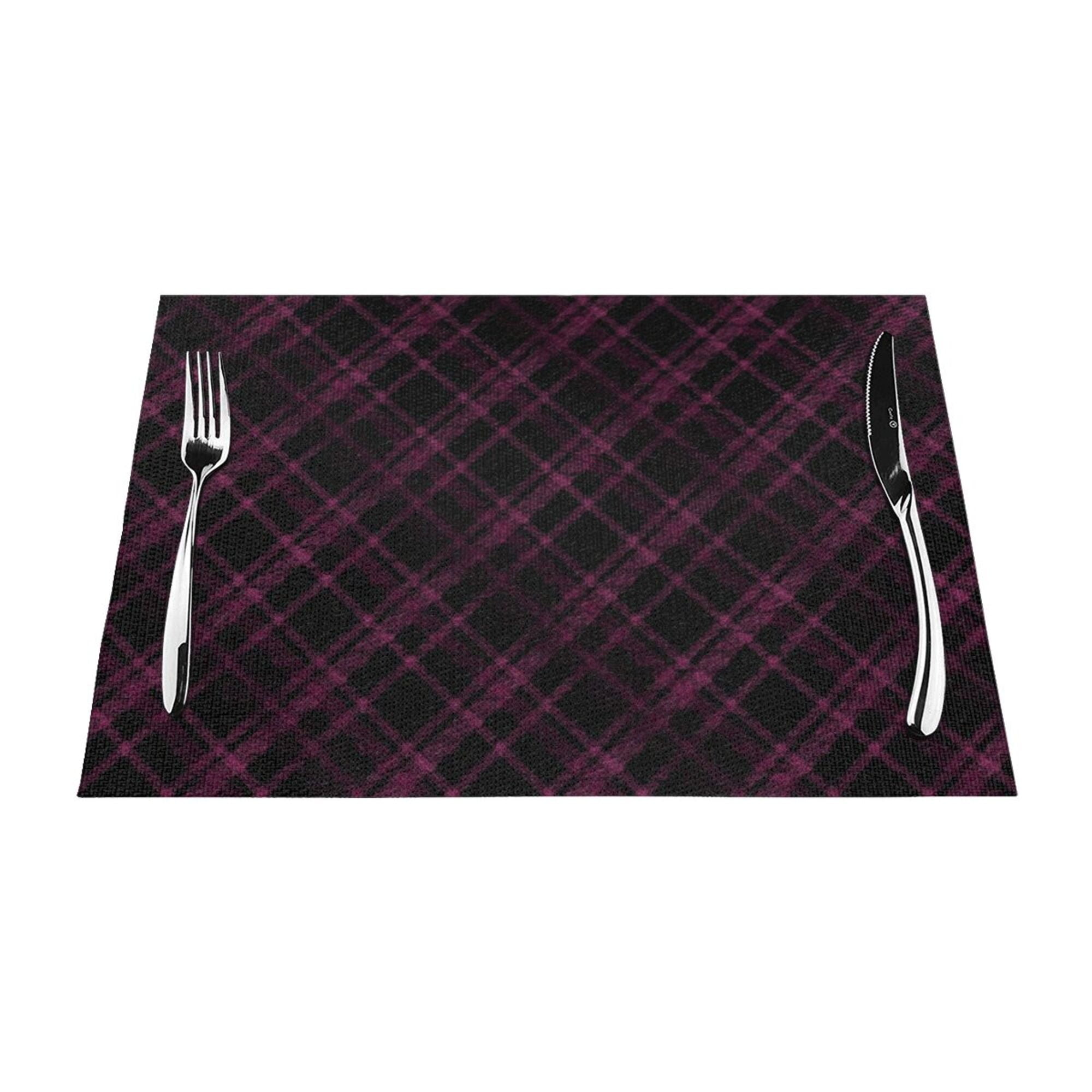 XMXY Woven Placemats Set of 6 PCS, Black Pink Plaid Background Table ...