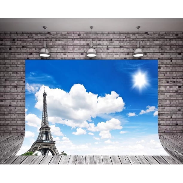 MOHome 7X5ft Backgrounds Photo Studio Paris Eiffel Tower Backdrop Blue ...