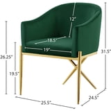 Meridian Furniture Green Velvet Xavier Modern Dining Chair, 19.5"H with Gold Finish and X Shaped ...