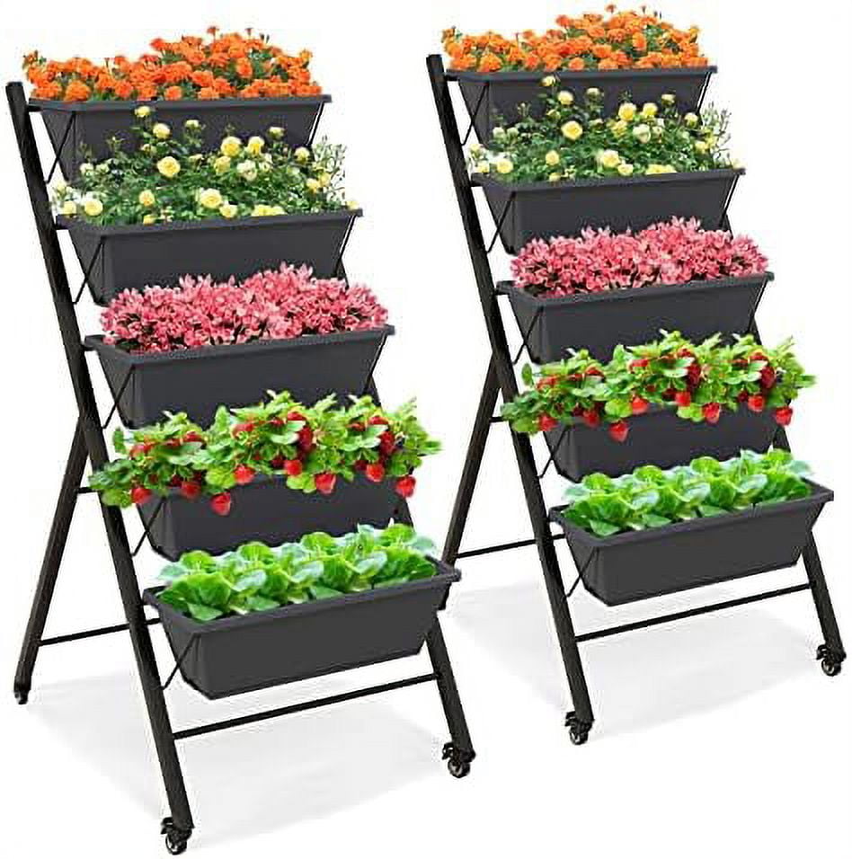Set Of 2 Vertical Raised Garden Bed On Wheels, Elevated Planter Raised ...