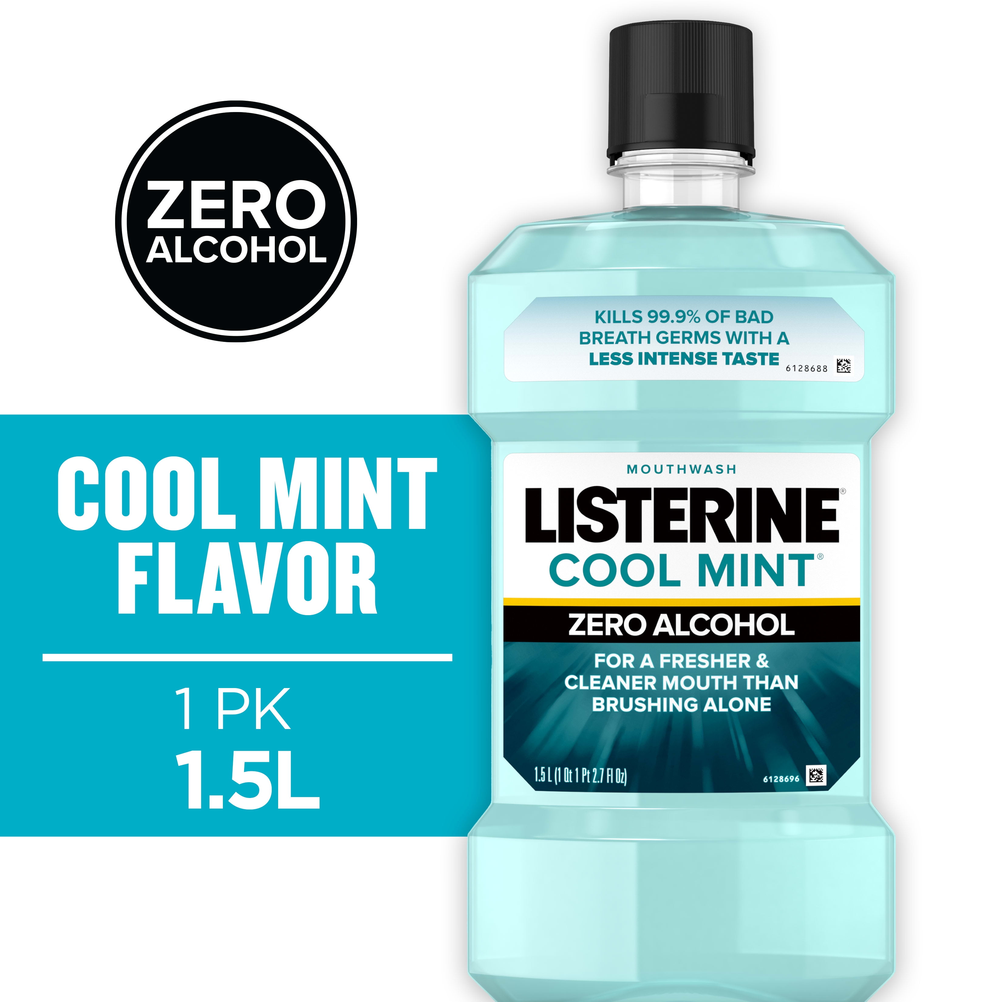 Listerine Zero Alcohol-Free Mouthwash for Bad Breath, Cool Mint, 1.5 L ...