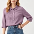 Mifsaly Womens Linen Cotton Blouses Summer Henley V Neck 3/4 Sleeve ...