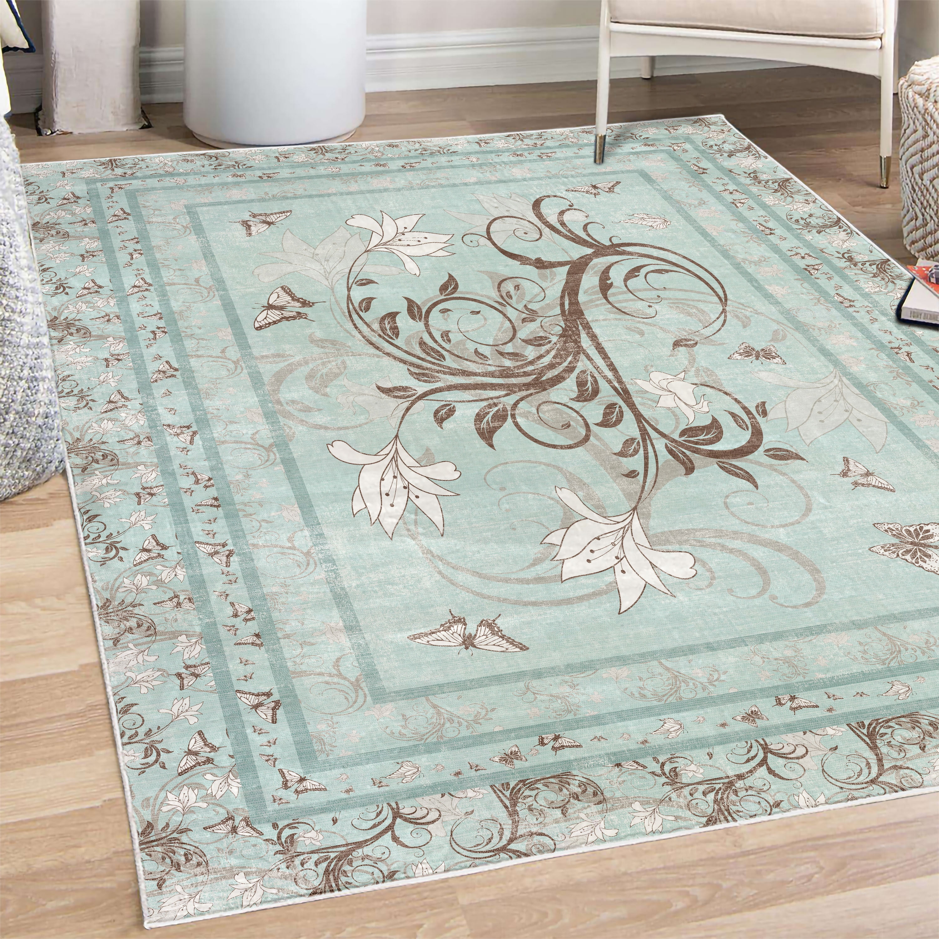 Spring Decorative Rug, Swirling Floral Look Design of Blossoming ...