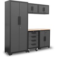 TCE Garage Cabinets Storage System, 6-Pcs Workshop Cabinet Set in Black ...