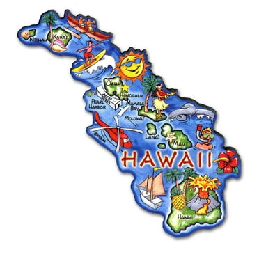 Hawaii State Map and Landmarks Collage Fridge Souvenir Collectible ...