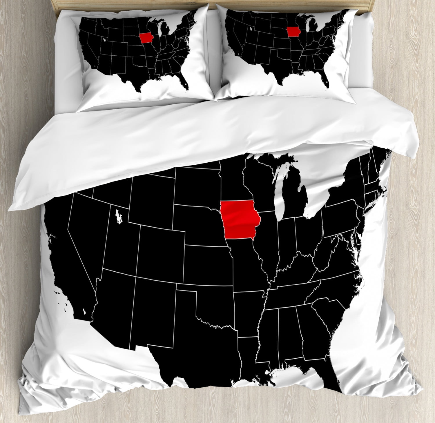 Iowa State Duvet Cover Set King Size, North America Map Showing the ...