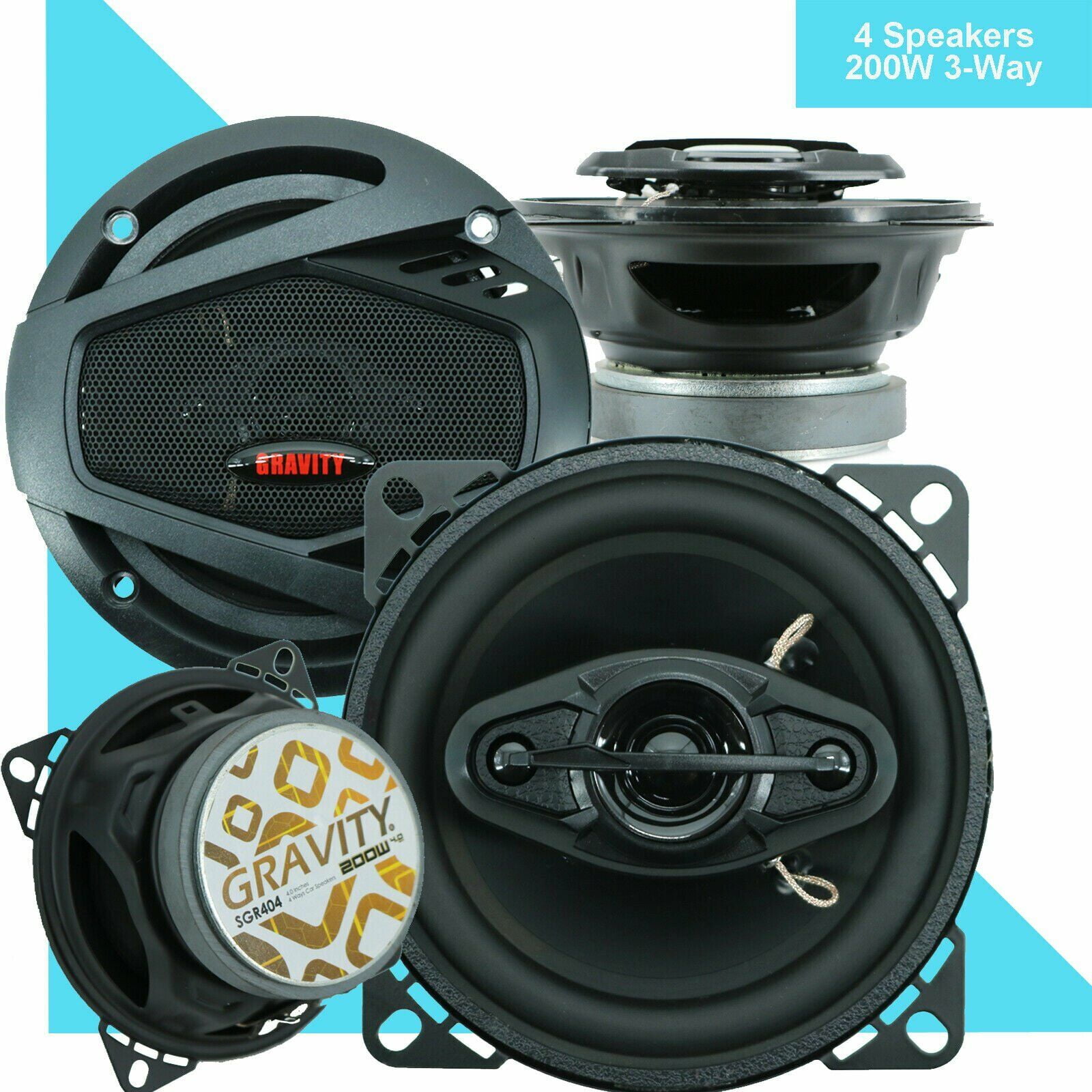 4X Gravity 4" 4-WAY CAR AUDIO COAXIAL SPEAKERS (PAIR) 400W MAX PAIR ...