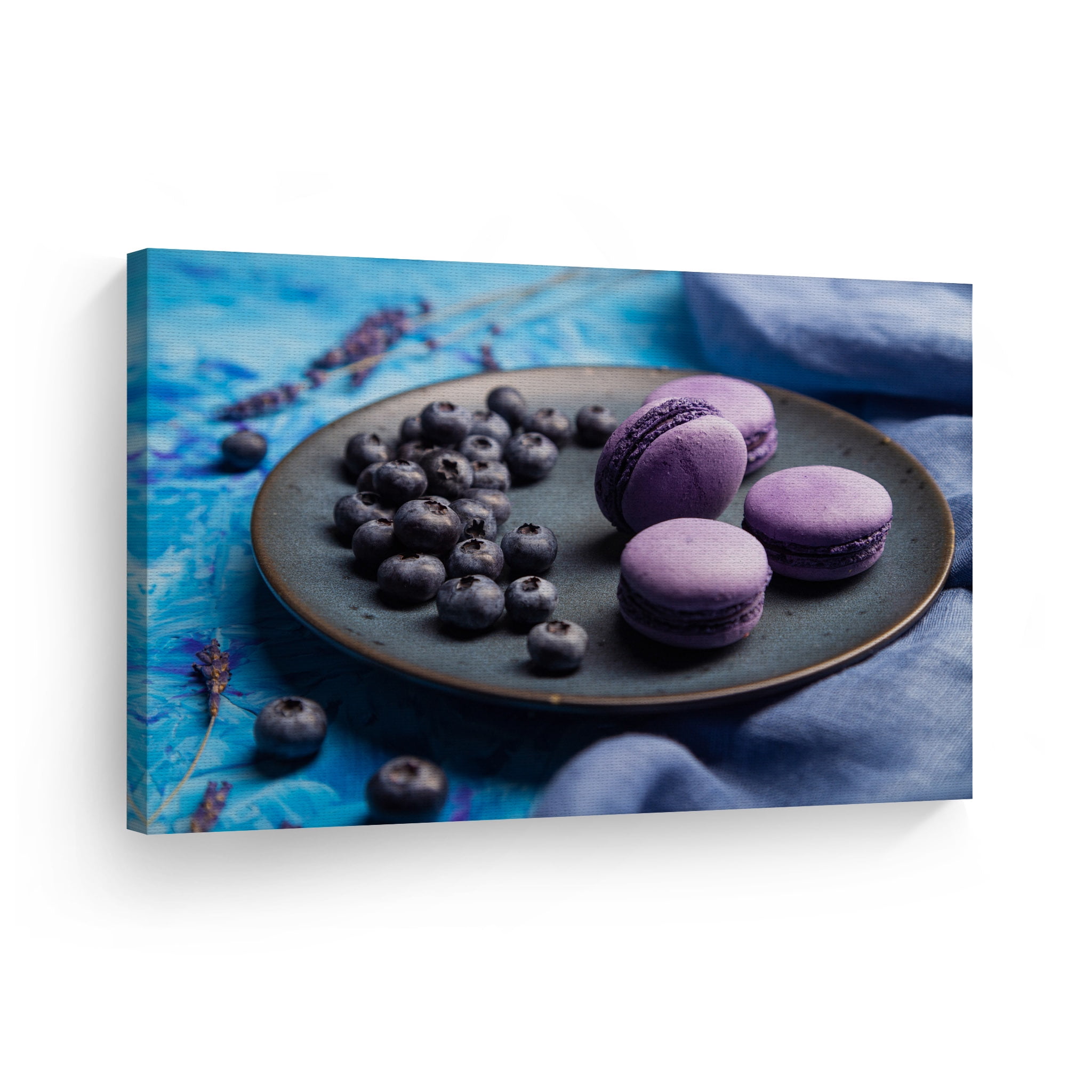 Smile Art Design Tasty Macarons with Blueberries Kitchen Canvas Wall ...