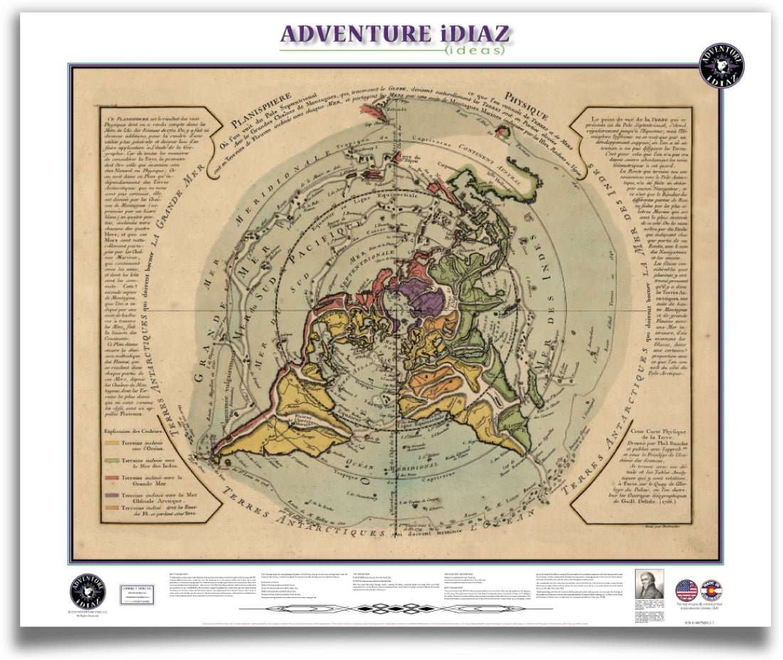 Flat Earth Map(36x44-LARGE) Buache's Physical Planisphere Map of the ...