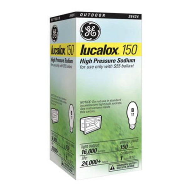 GE Lucalox High Pressure Sodium Light Bulb, B17 HPS Bulb, 150-Watt ...