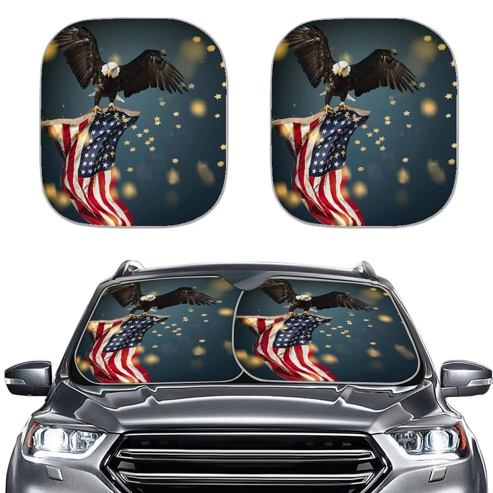 FKELYI 2 Packs Star Eagle USA Flag Windshield Sun Shades Patriotic Car ...