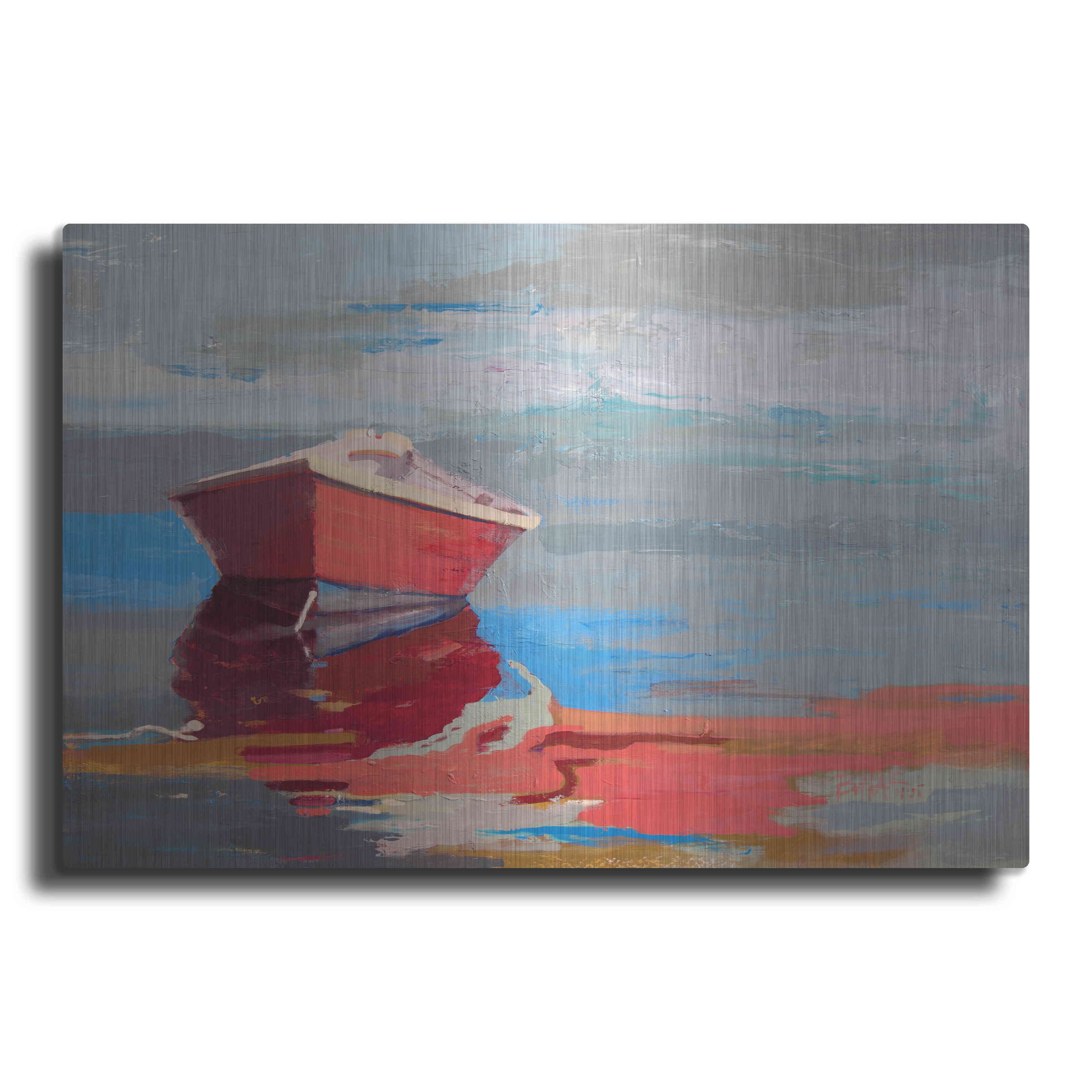 Luxe Metal Art 'Red Boat Rhythm' by Beth Forst, Metal Wall Art, 16"x12 ...