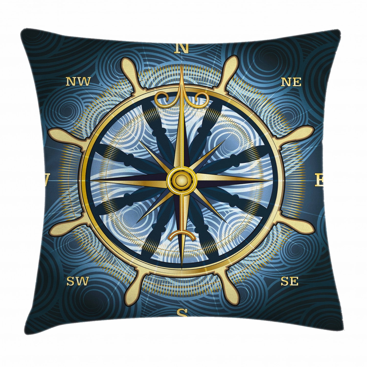 Compass Throw Pillow Cushion Cover, Navigation Golden Compass with ...
