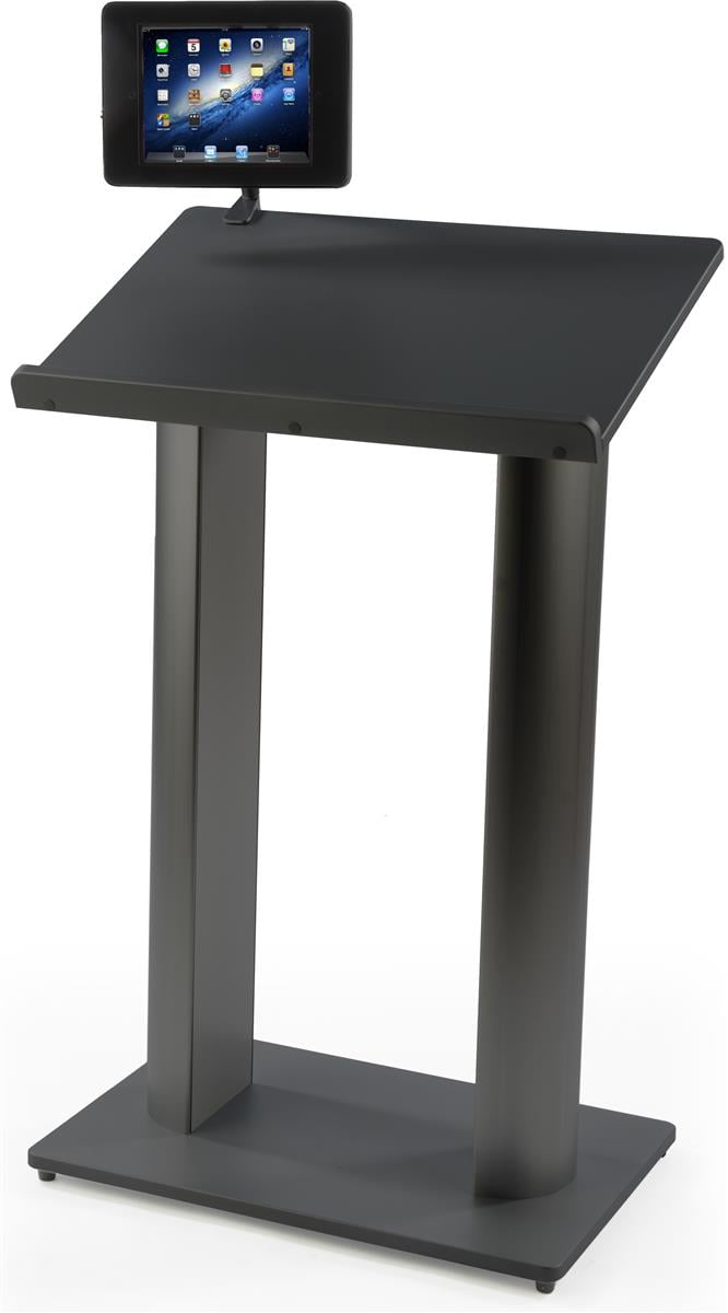 Black Podium, 2 Column, with iPad Enclosure and Clamp, for iPad 2-4 and ...