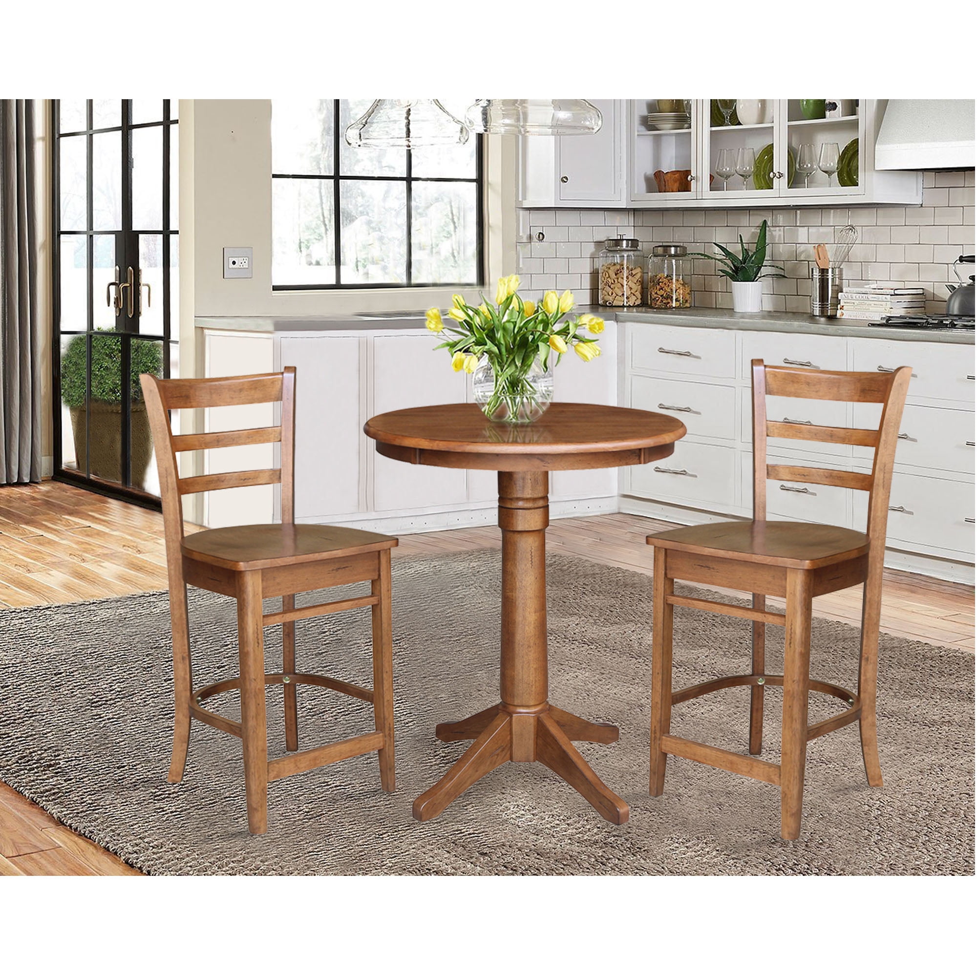 3-piece Solid Wood Counter Height Dining Set with 30'' Round Pedestal ...