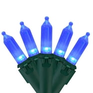 Set of 100 Blue Mini Christmas Lights 2.5" Spacing - Green Wire ...