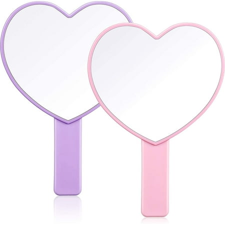 2 Pieces Heart-Shaped Handheld Mirrors Travel Makeup Mirrors Mini ...