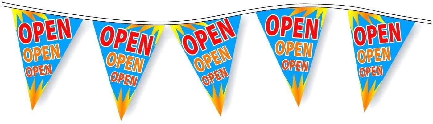 30 FT. Triangle OPEN Streamers, 12 11" H x 16.5" L Weatherproof Banners ...