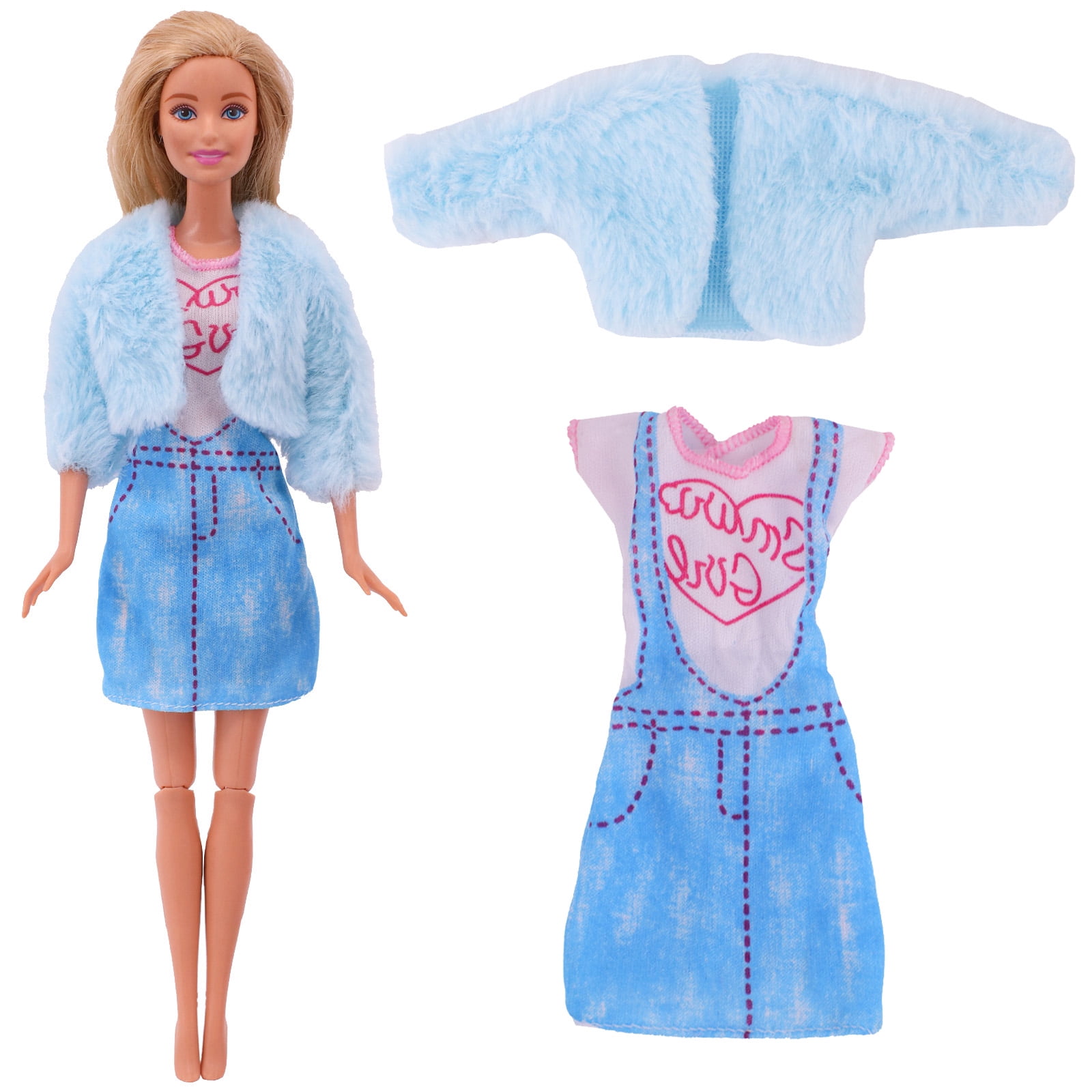 Barbies Doll Clothes 2PcsPlush Coat Jacket+ Dress Skirt/ Pants Clothing ...