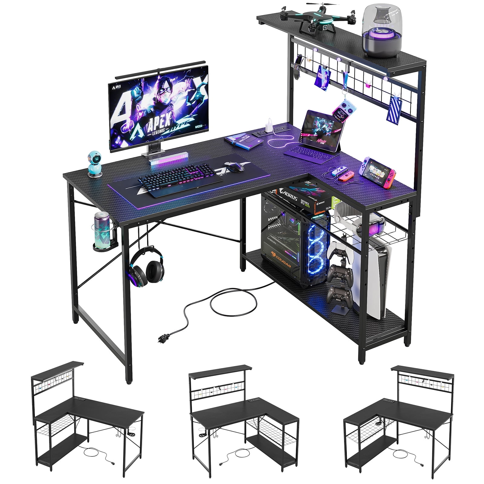 Click here for Bestier 42 L Shaped Gaming Desk With Power Outlets... prices