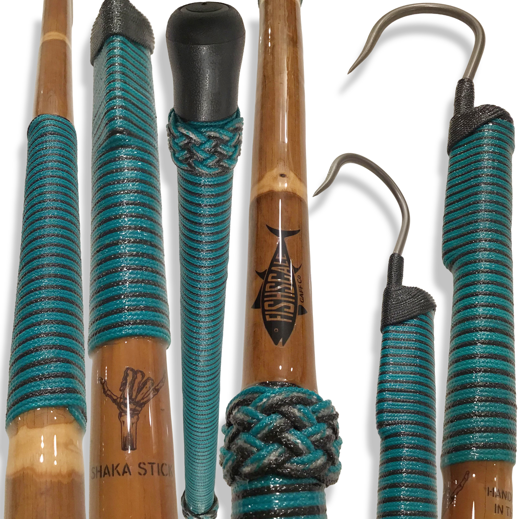 SHAKA STICK x TEAL/BLACK/WHITE Deckhand-Style Calcutta Bamboo Fishing ...