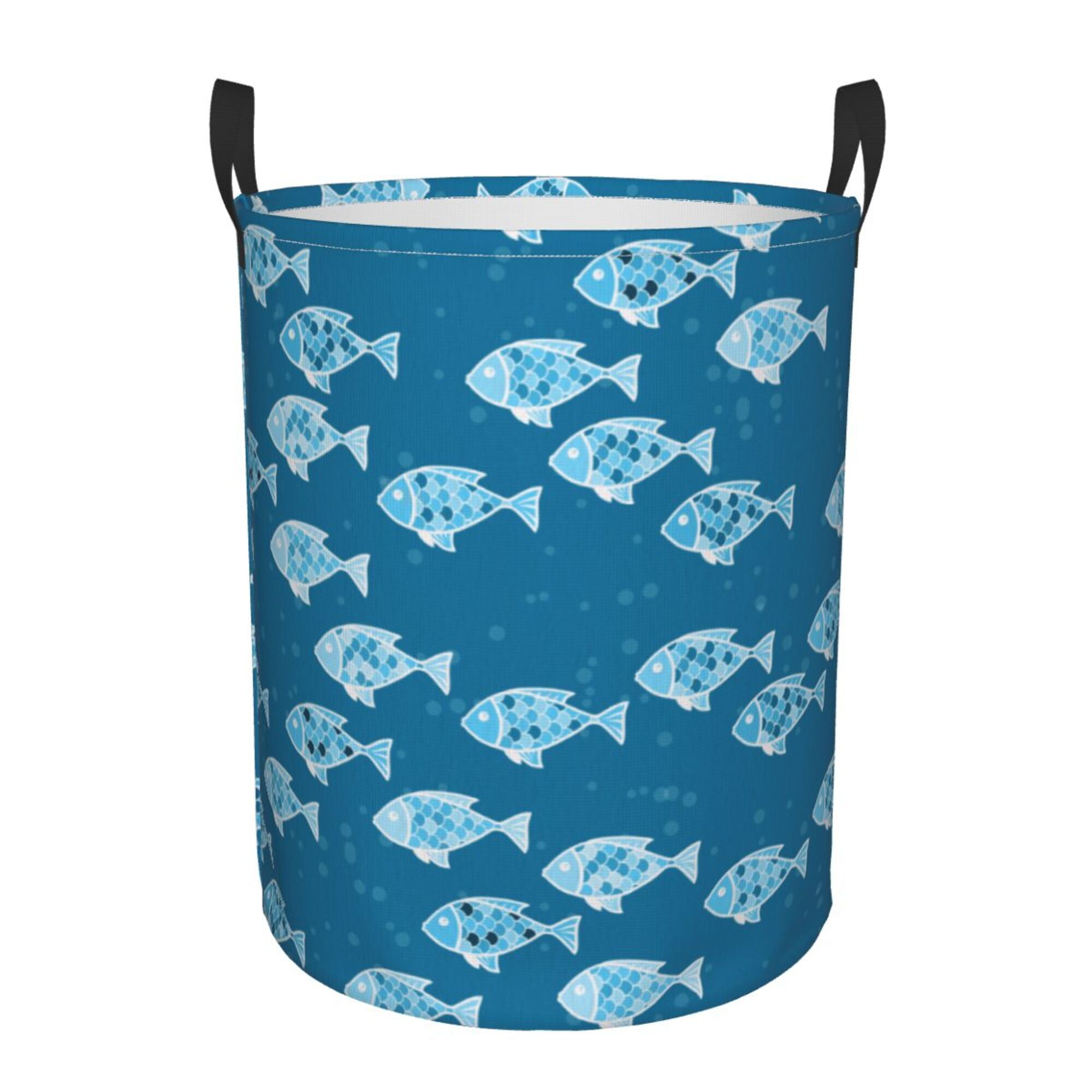 XMXY Round Laundry Basket Organizer, Ocean Blue Fish Waterproof ...