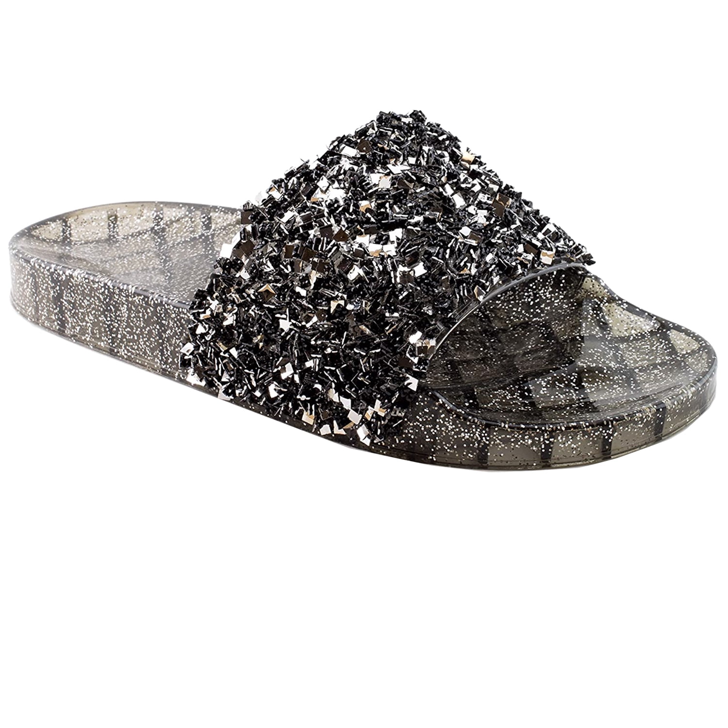 Women's Glitter Rhinestone Strap Slide Slip On Slipper Sandals ...