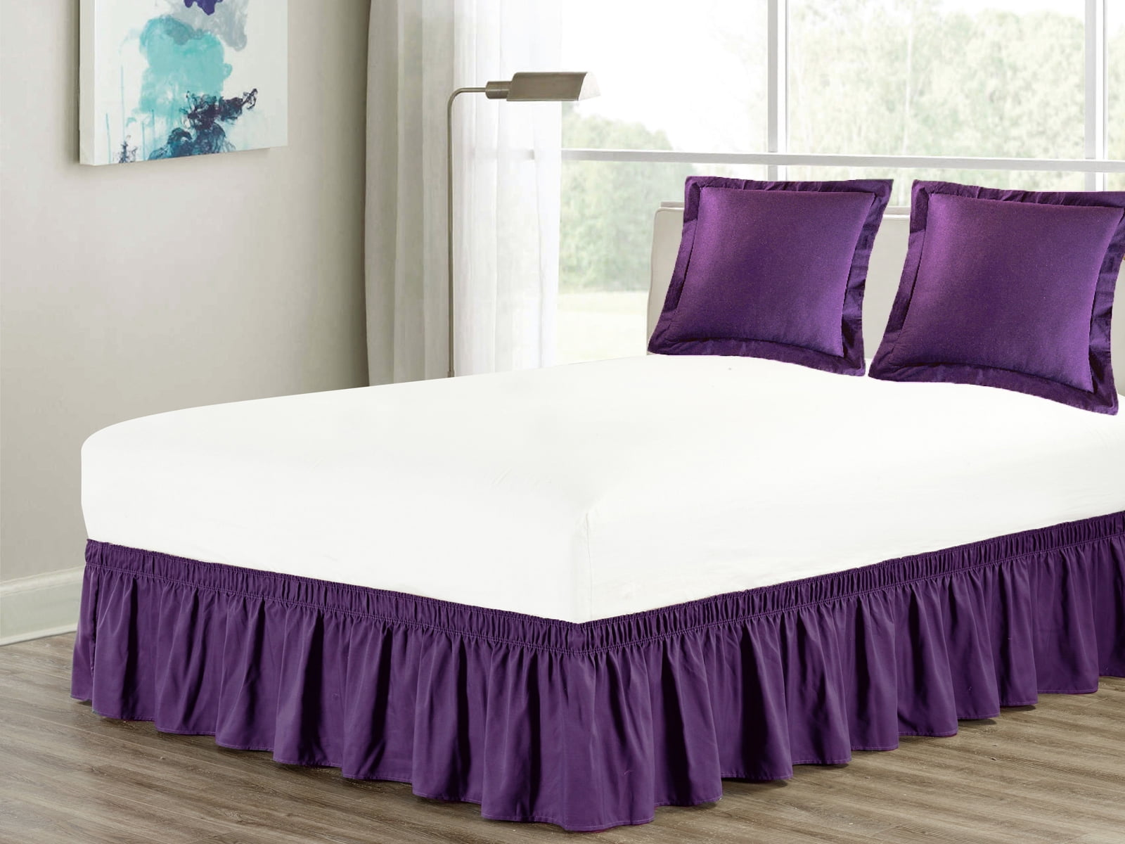 3 Piece Matching Ruffled Bed Skirt Euro Pillow Sham Pair Set King