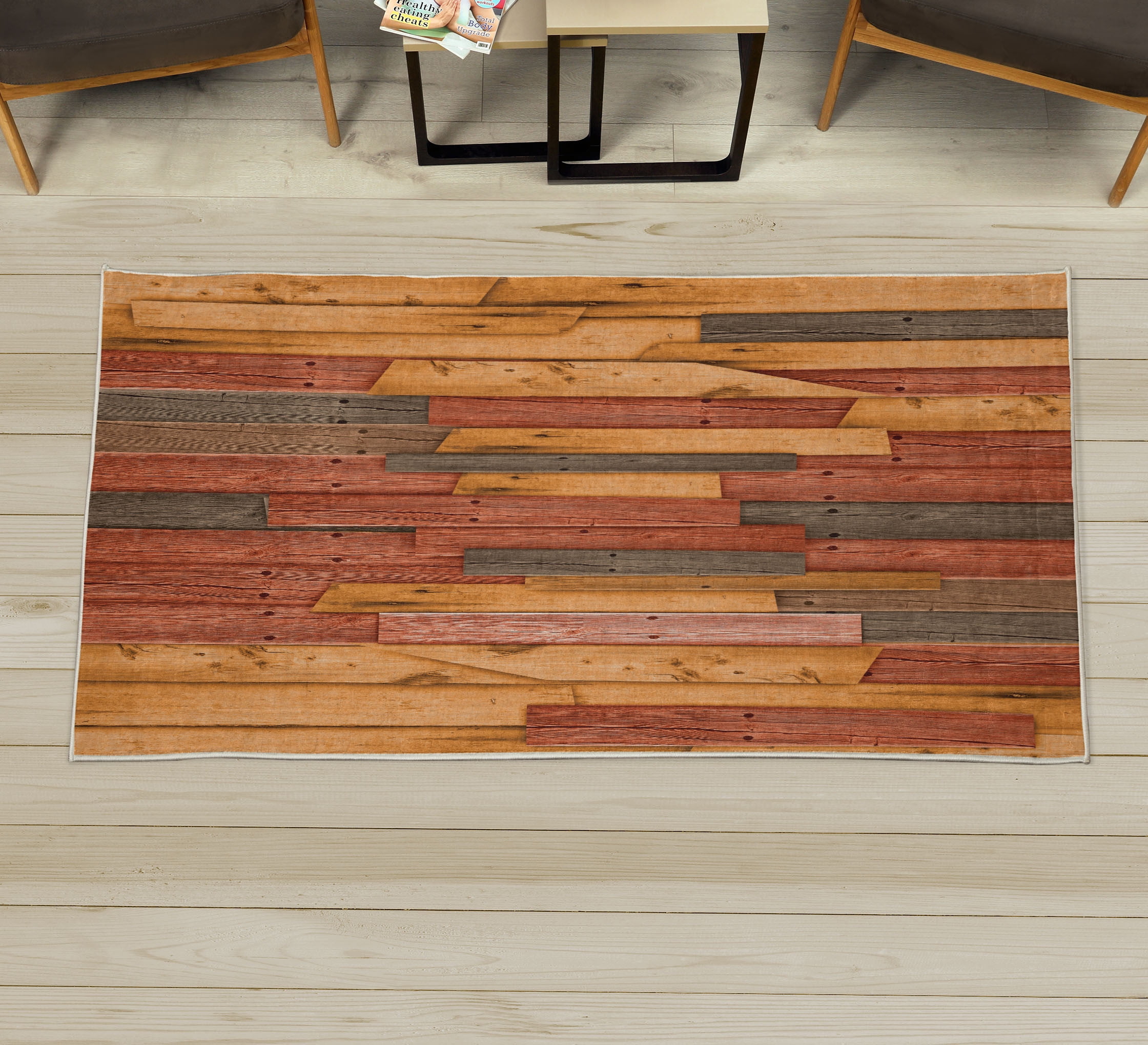 Rustic Decorative Rug, Grunge Wood Planks Barn House Door Nails Country Farm House Life Theme ...
