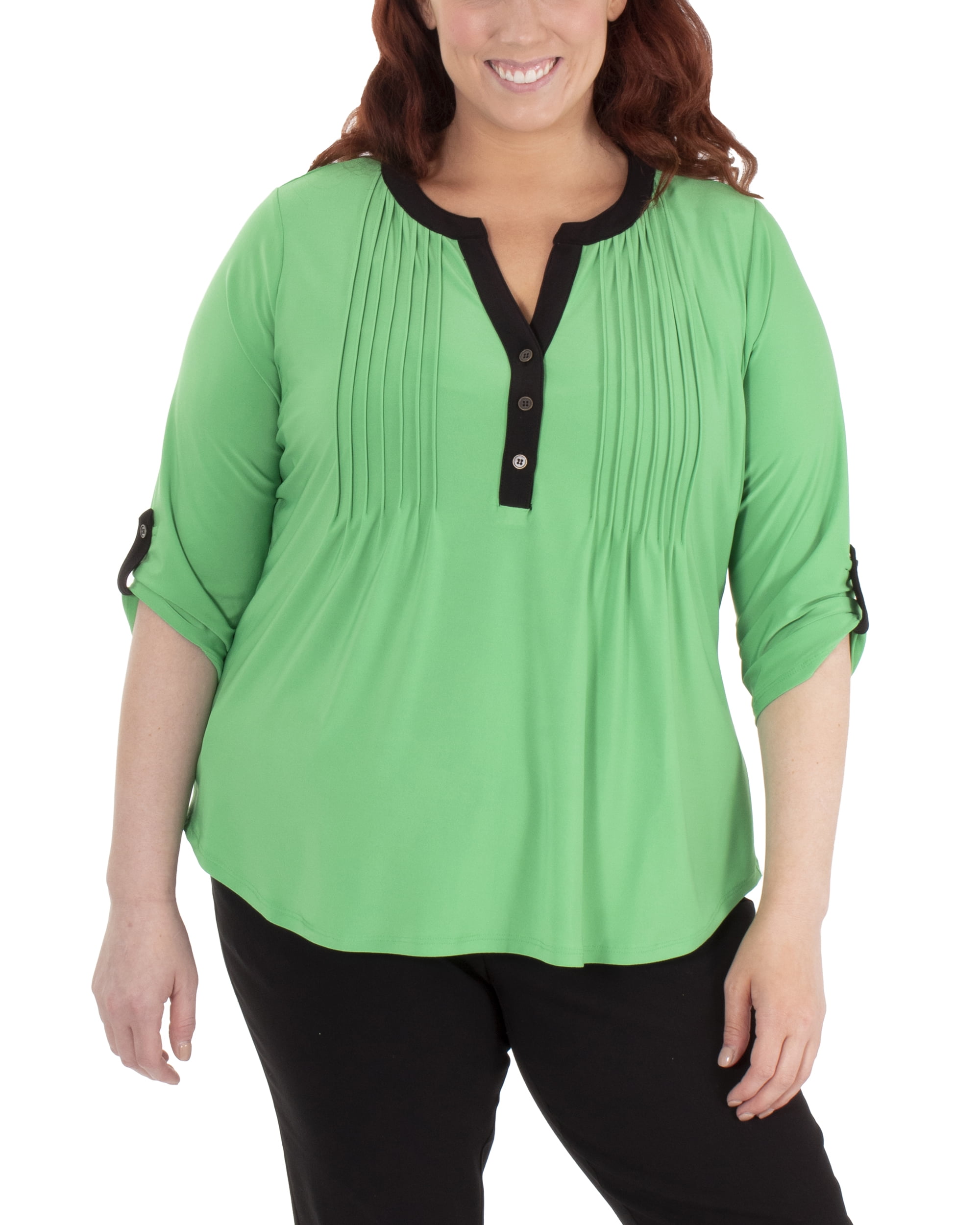 Womens Plus Size 3 4 Sleeve Pintuck Front Top