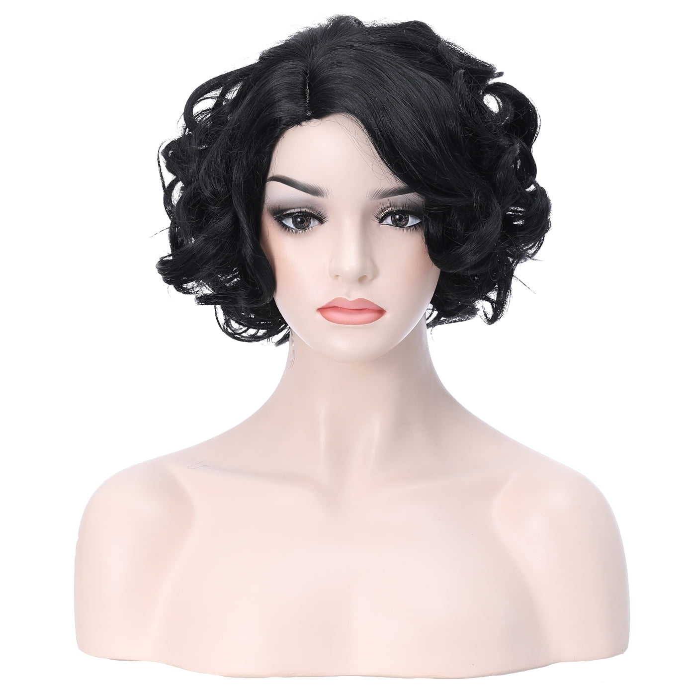 BERON Black Short Wigs Women Girls Curly Bob Hair Wig Synthetic Body ...