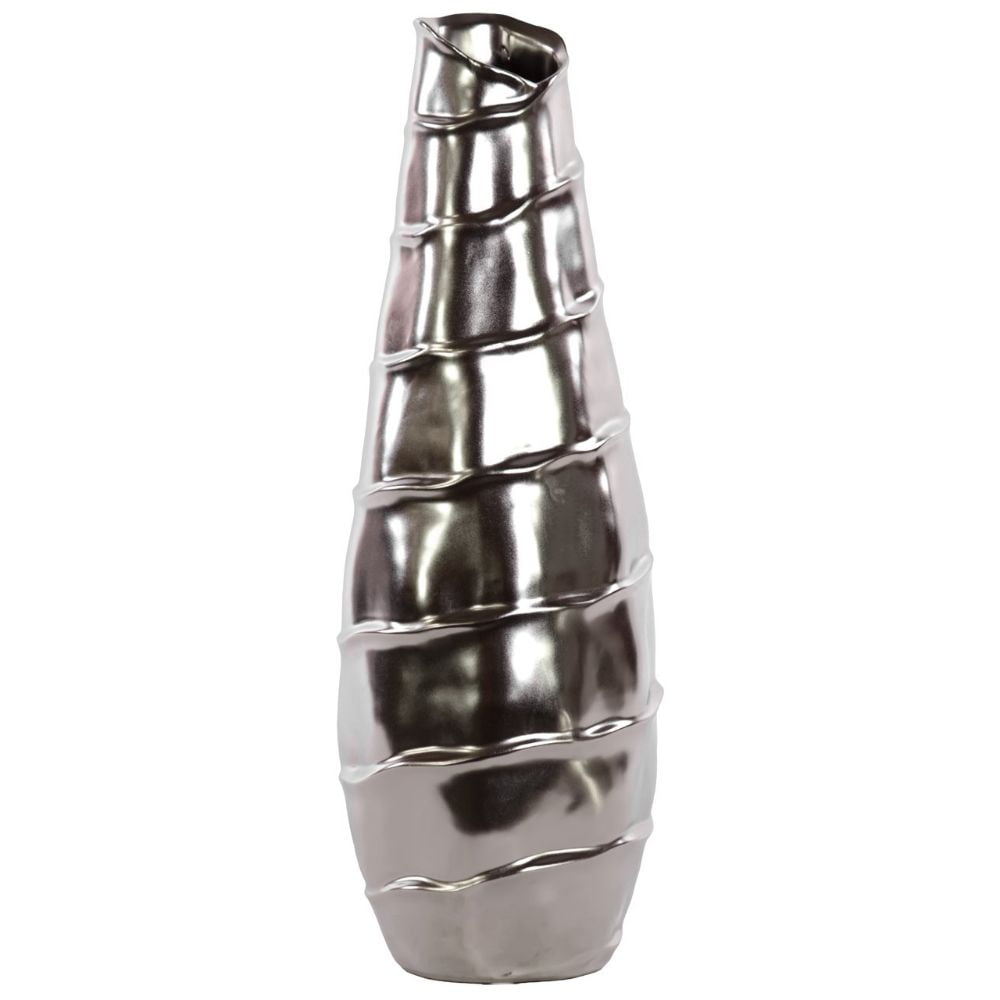Large Ceramic Tall Vase With Embossed Spiral Design Chrome Silver ...