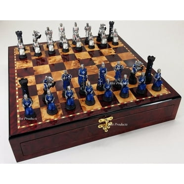 Medieval Times Crusades RED BLUE Maltese Knight Chess Set 17" Mosaic ...
