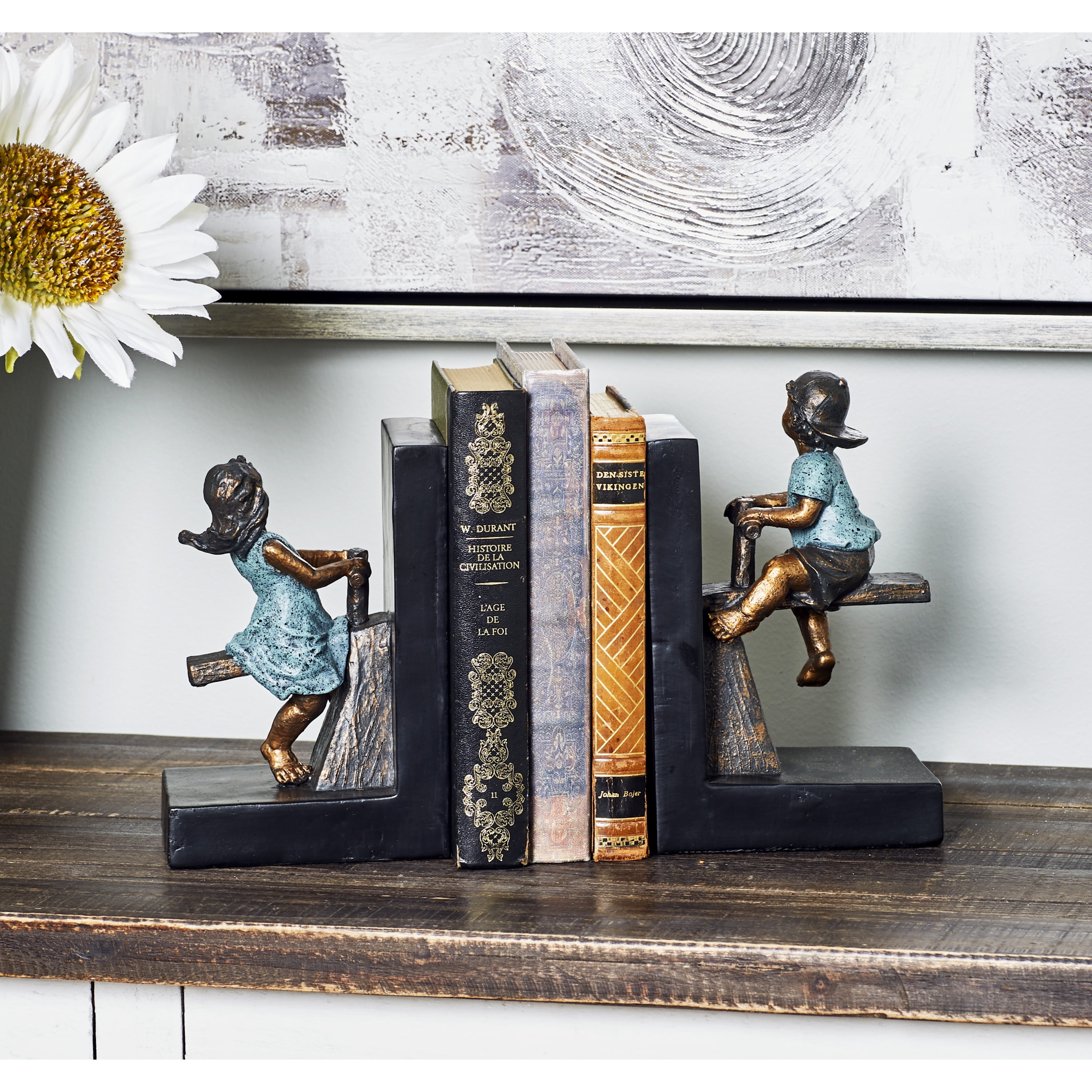 DecMode 5" People Brown Polystone Bookends with Swing Set (Set of 2 ...