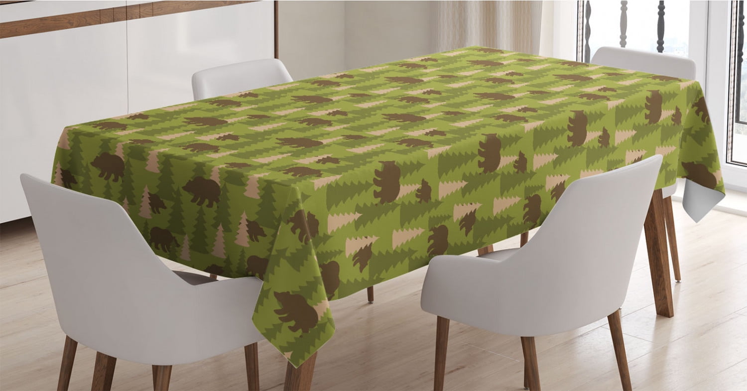 Woods Tablecloth, Continuous Pattern with Bear in Pine Tree Forest ...