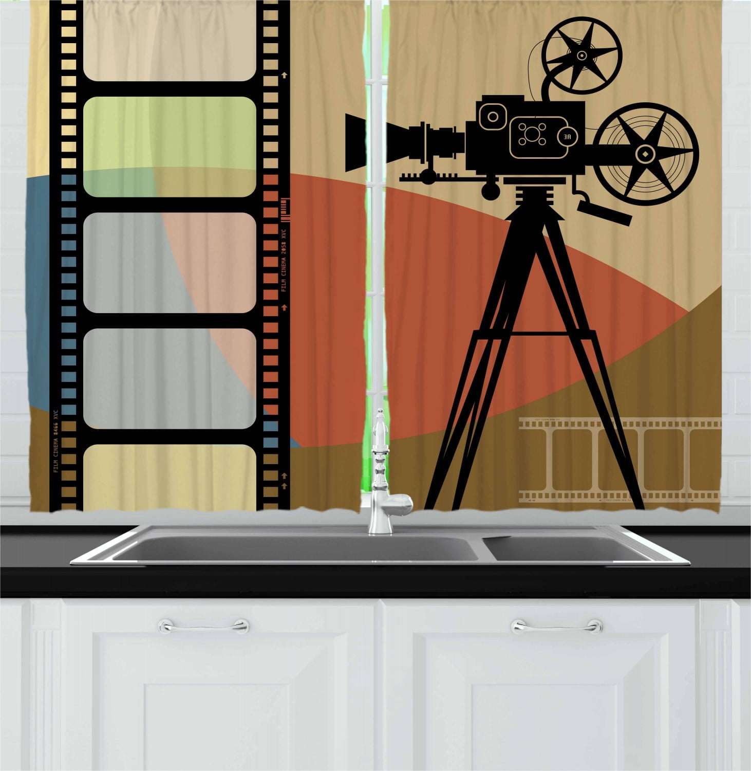 Movie Theater Curtains 2 Panels Set, Abstract Retro Style Colorful ...