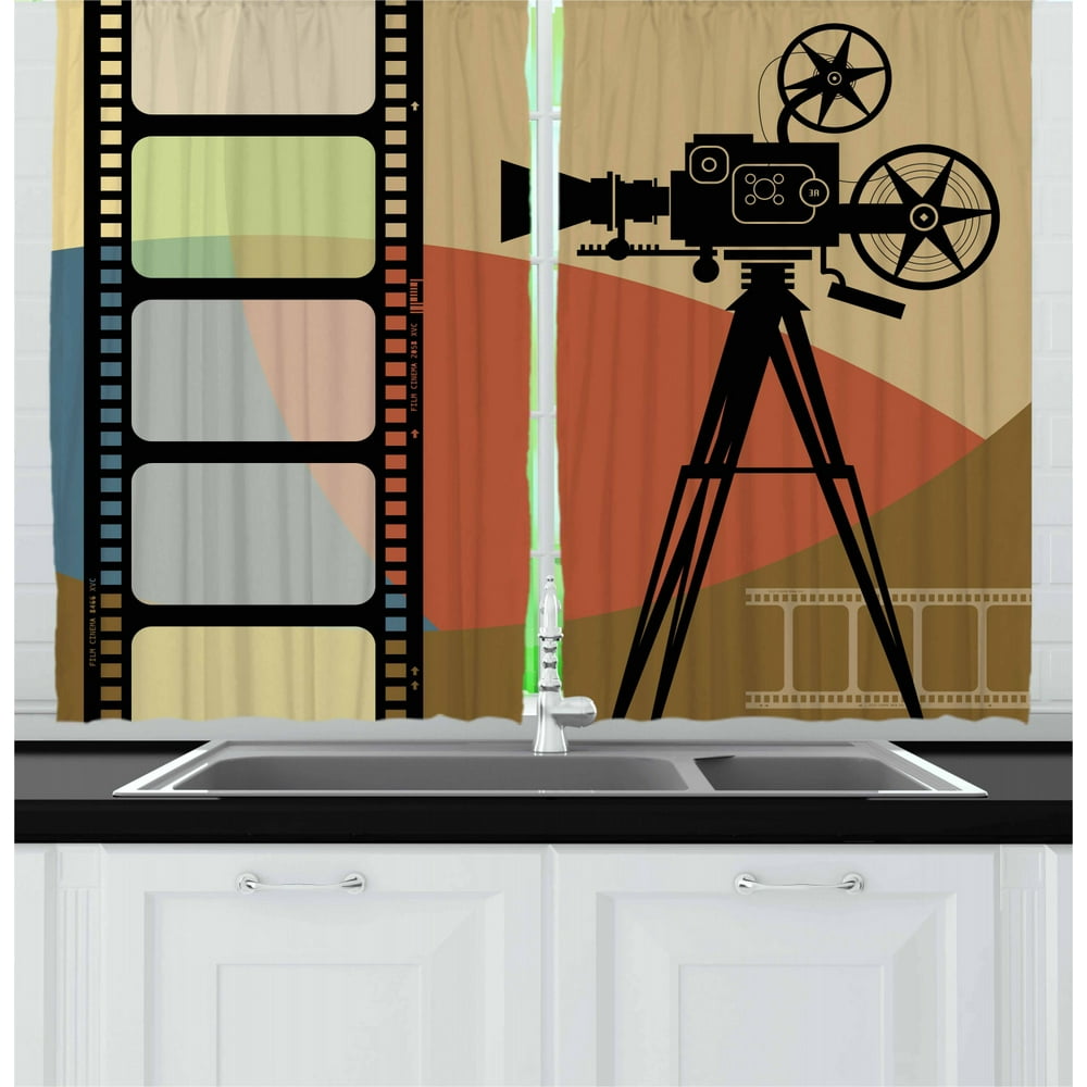 Movie Theater Curtains 2 Panels Set, Abstract Retro Style Colorful ...