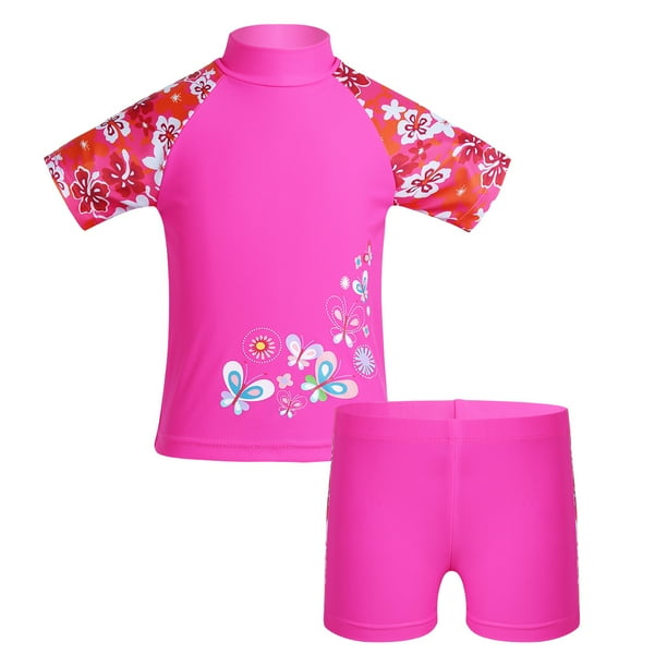 MSemis Kids Girls Two Piece Swimwear Printed Rash Guard Swimming Shirt ...