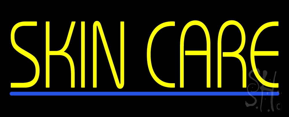 Yellow Skin Care Blue Line LED Neon Sign 13 x 32 - inches, Black Square ...