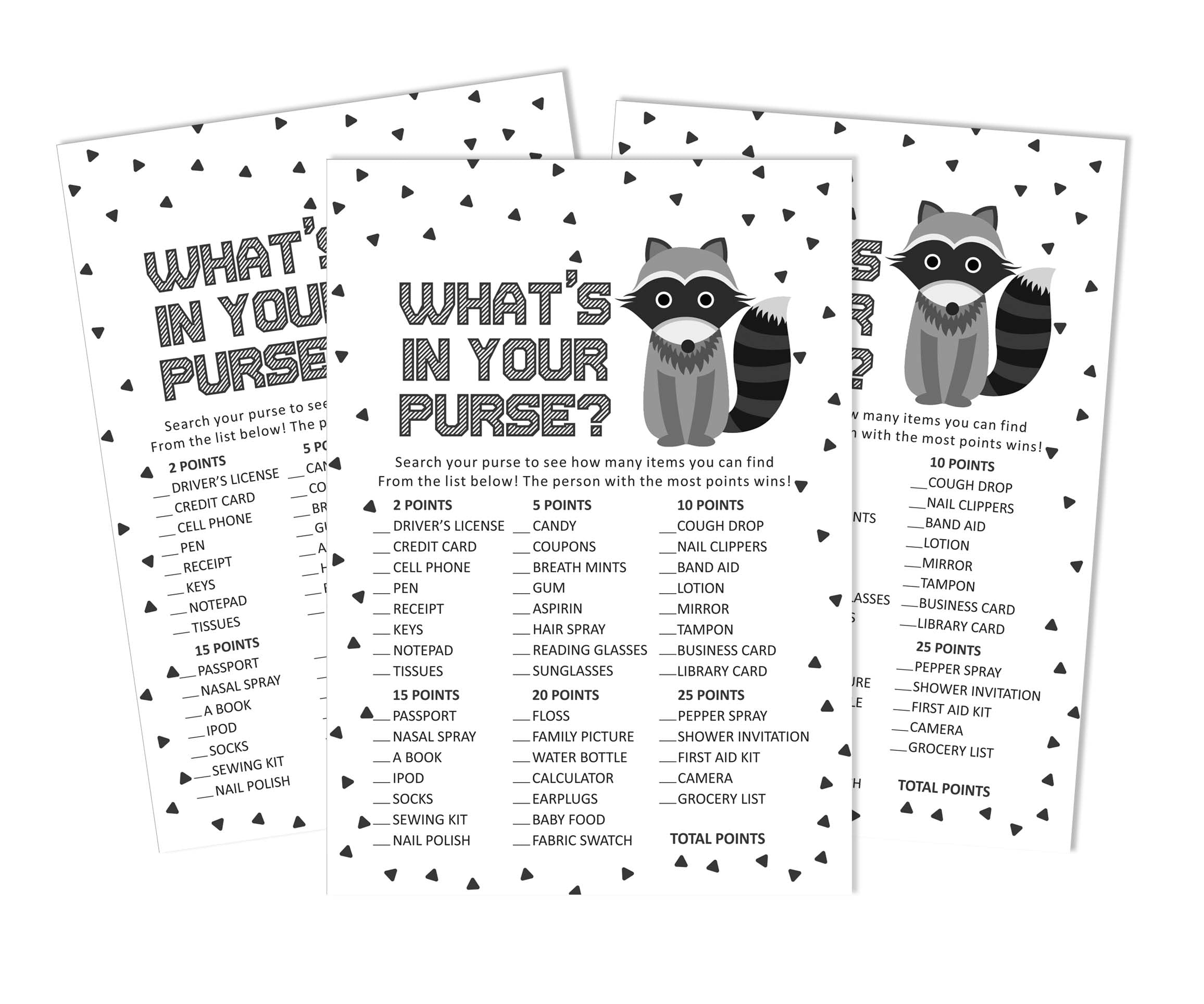 Inkdotpot 50 What's In Your Purse Baby Shower Game Cards Activity Cards ...
