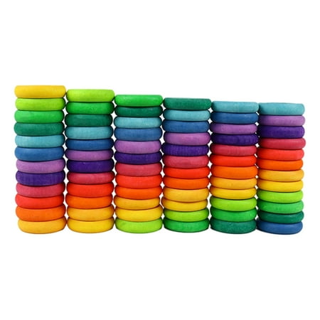 72 PCS Wood Round Blocks Counting Assort Colors Stacker Toy | Walmart ...