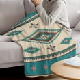 Bohemian Aztec Fleece Throw Blanket Teal Geometric Western Boho Vintage ...