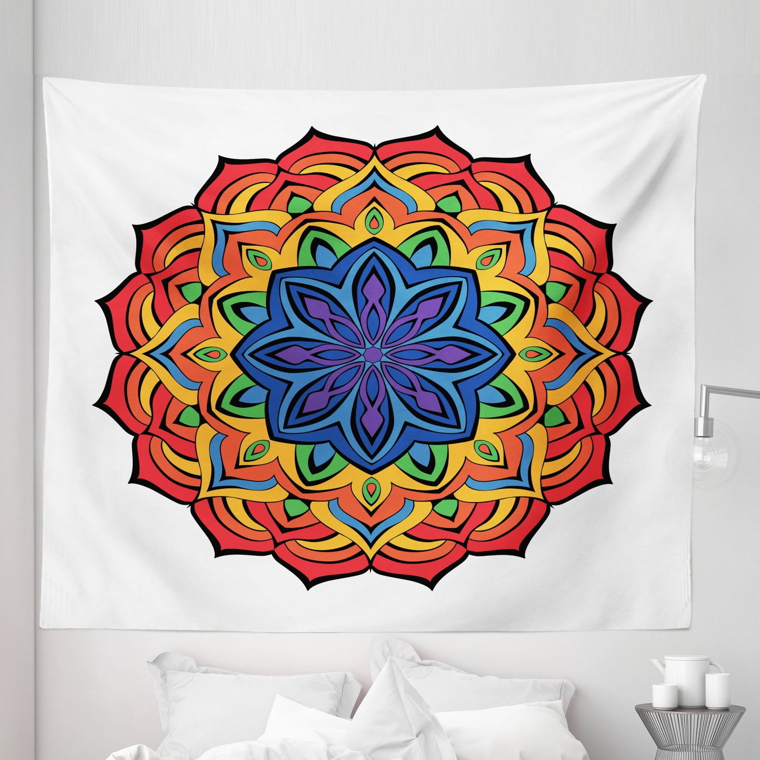 Rainbow Mandala Tapestry, Cinnamon Flower Motif Bohemian Mandala ...