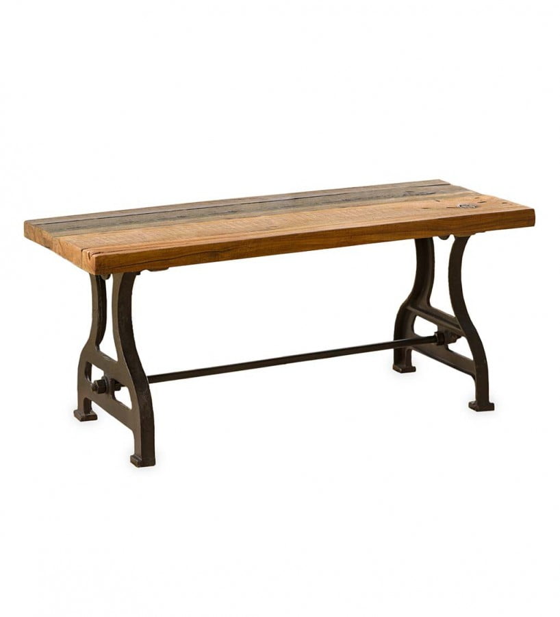 Plow & Hearth Birmingham Indoor/Outdoor Reclaimed Wood Bench With Iron ...